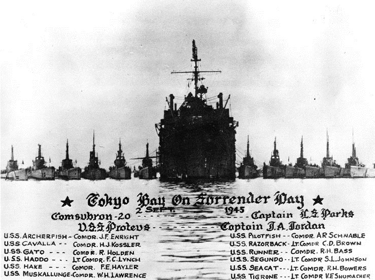 Submarines of the 20th Squadron dock in Tokyo Bay for the official ...
