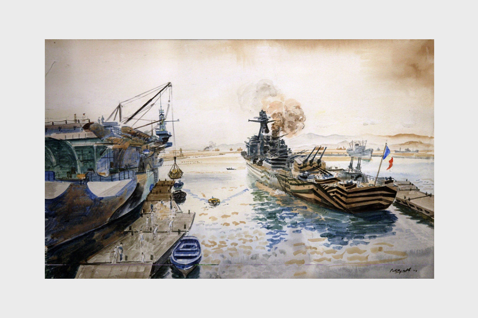 Loading an English Carrier and the French Cruiser ‘Gloire’ at Algiers ...