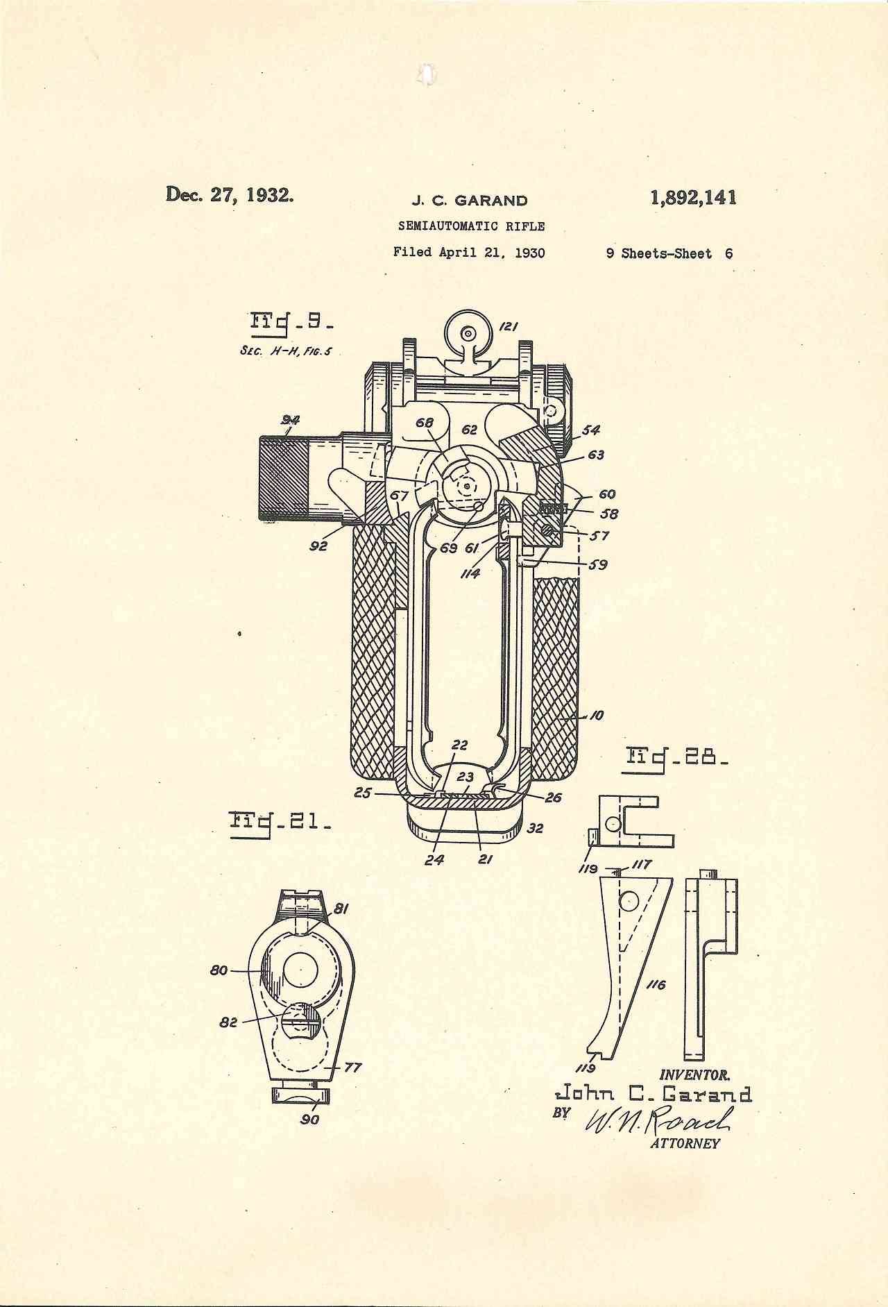 Patent Case File No. 1,892,141, Semi-Automatic Rifle, Inventor John C ...