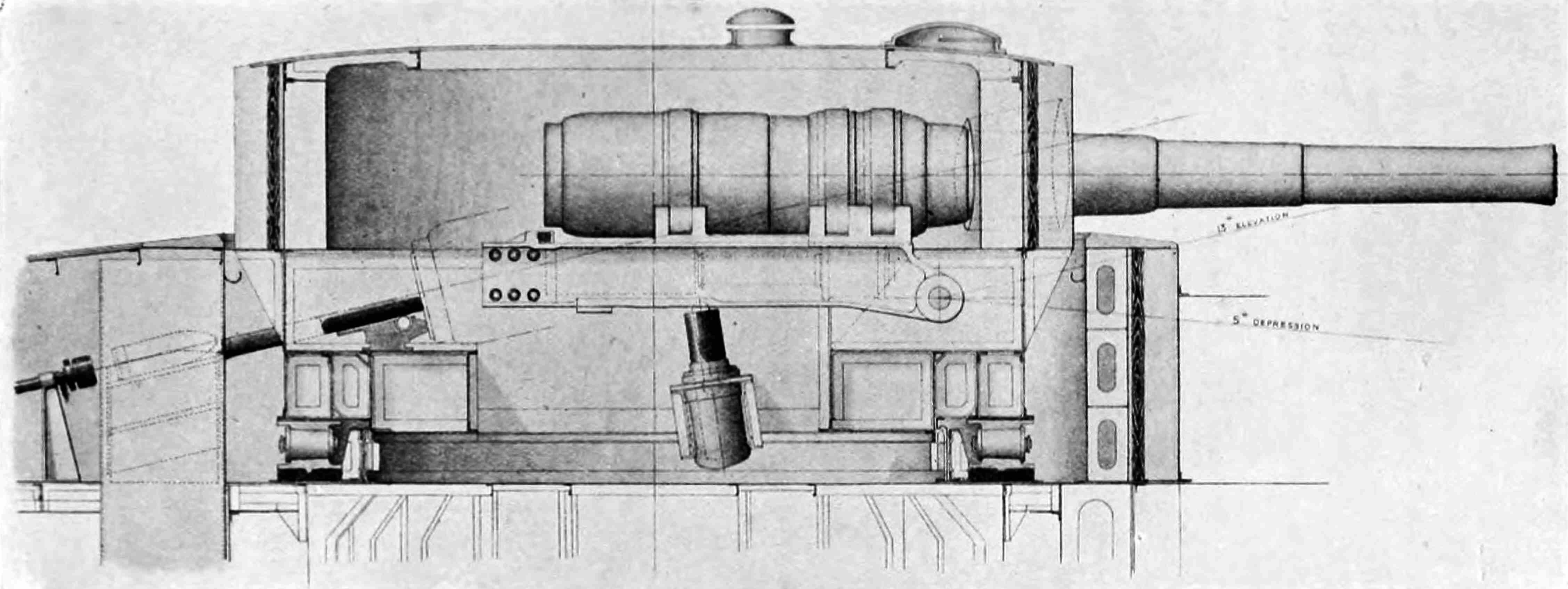 Drawing of BL 16.25 in calibre 111 ton gun as fitted on HMS Victoria ...