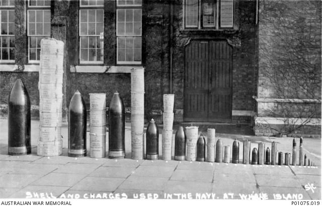 PORTSMOUTH, ENGLAND. DISPLAY OF SHELL AND CHARGES USED BY THE ROYAL ...