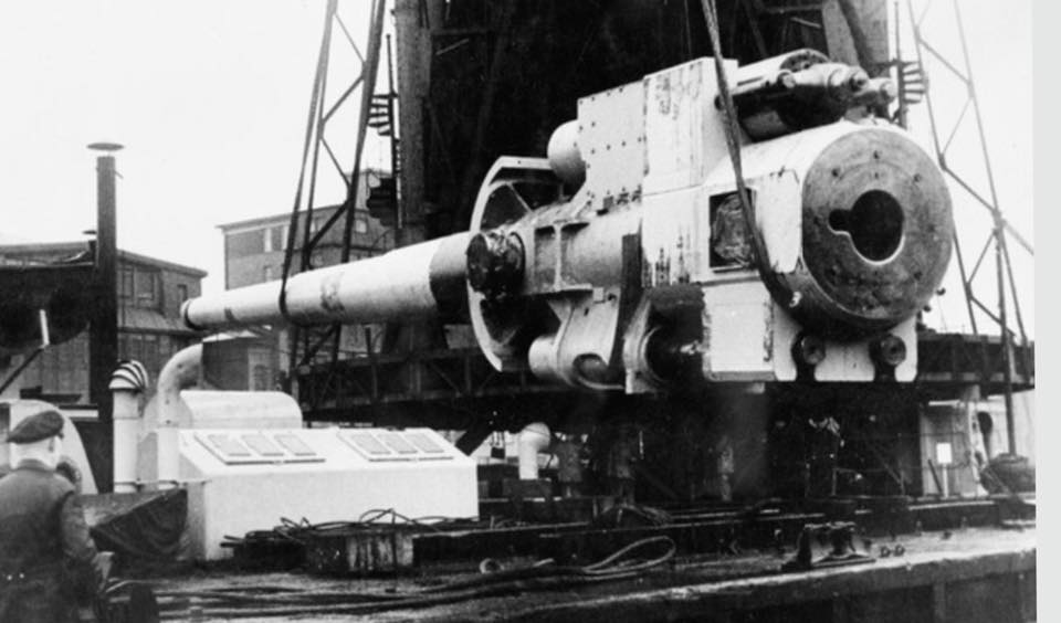 German 380mm 15 inch SK C 34 gun being installed on the Battleship ...