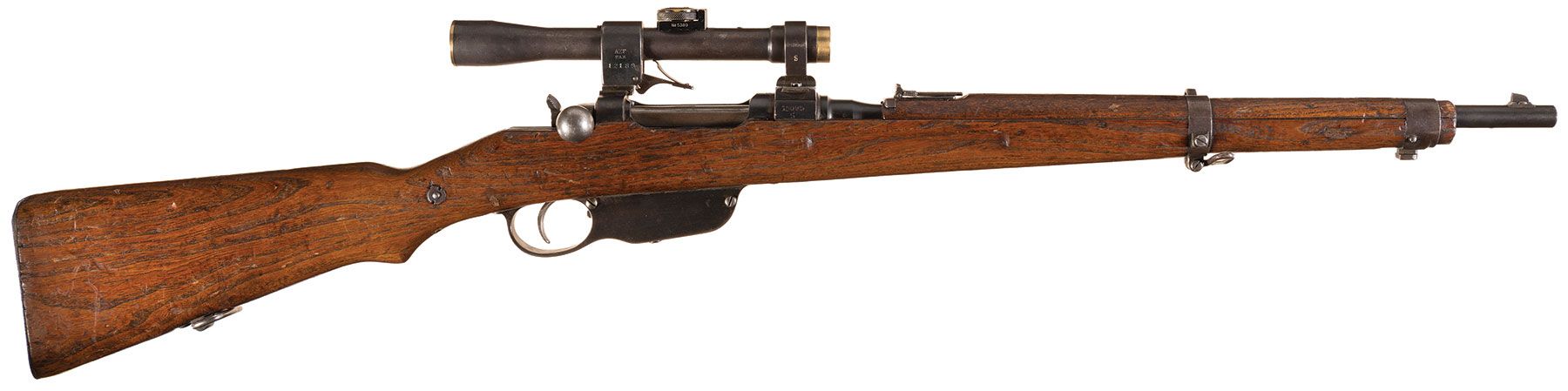 A WWI era Steyr M95 sniper rifle with a 20 inch barrel and a three post ...