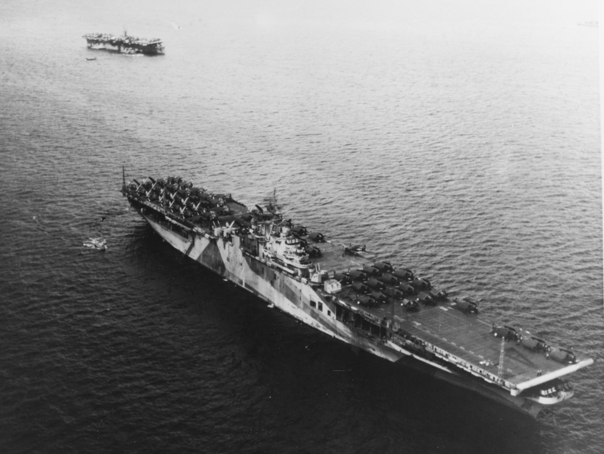 USS TICONDEROGA (CV-14) at Ulithi Fleet Anchorage, 8 December 1944 80-G ...