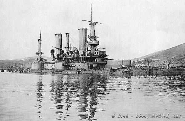 The Russian pre-dreadnought battleship Poltava sunk at Port Arthur ...