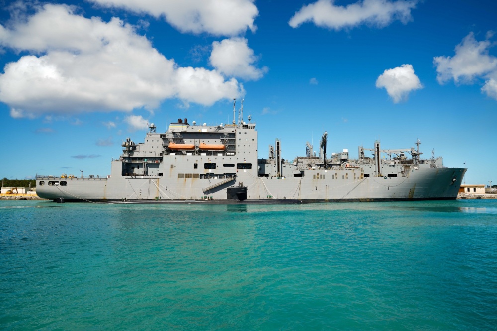 USS Key West (SSN 722) sits moored alongside USNS Richard E. Byrd (T ...