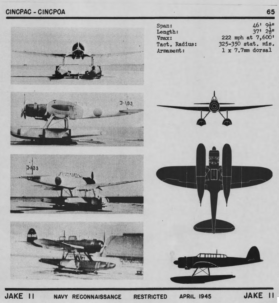 Japanese Aichi E13A type Zero jake floatplane recon aircraft ONI 1945 ...