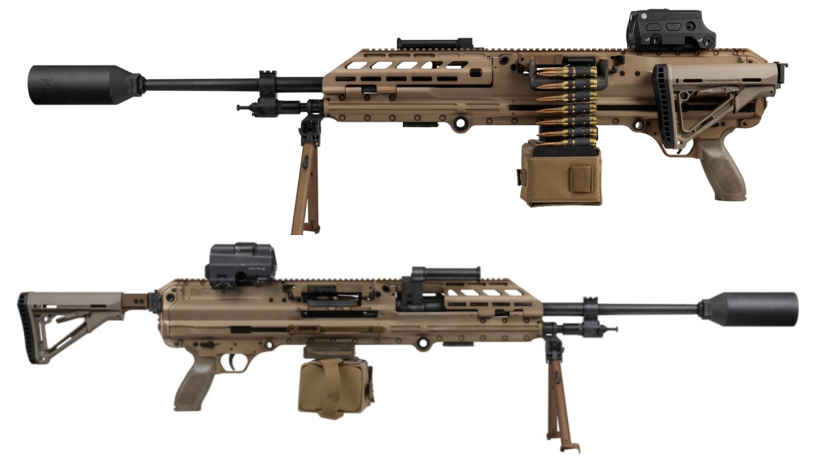 A suppressed 20-pound .338 Norma Magnum belt-fed Sig Sauer machine gun ...