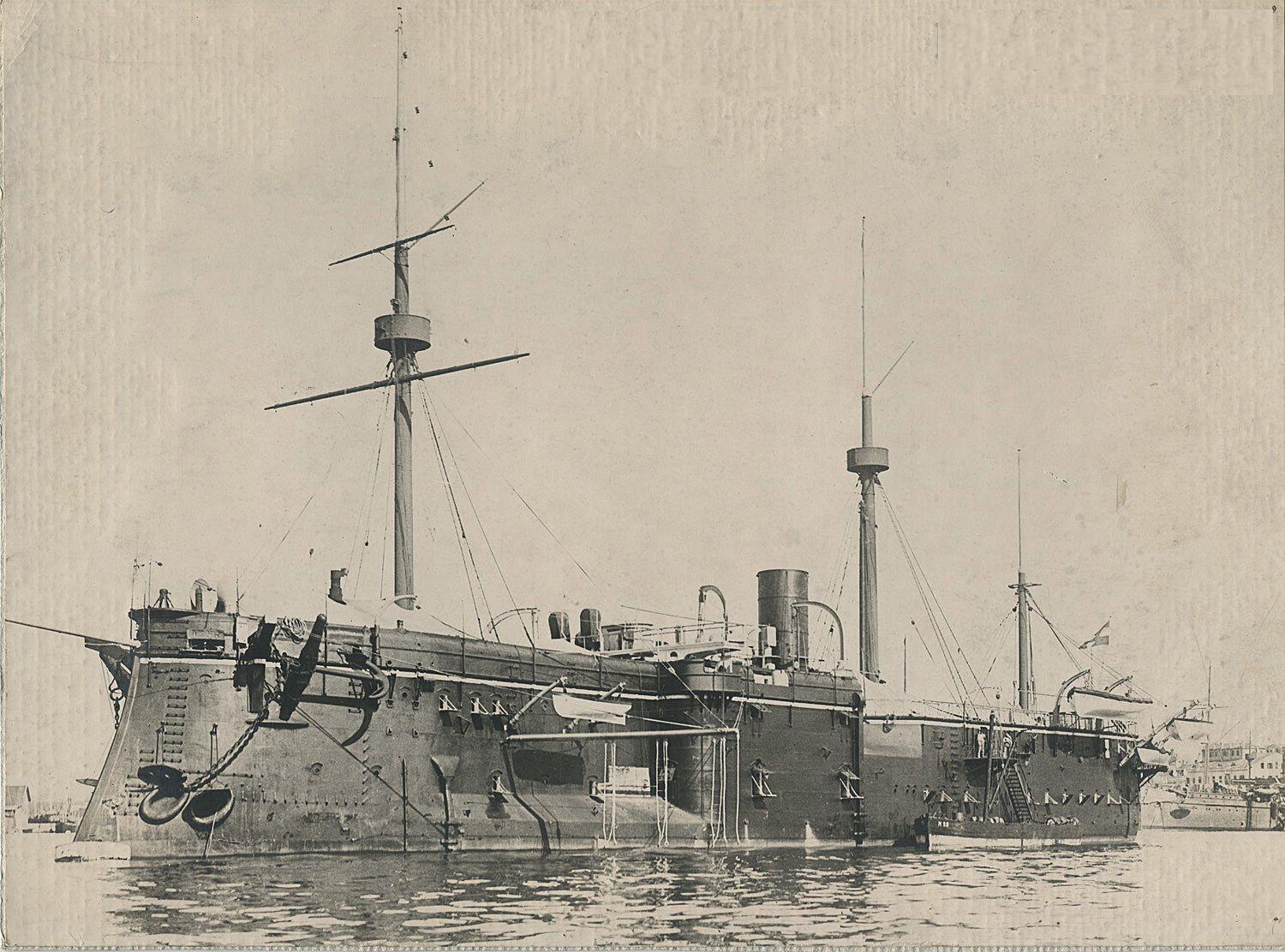 Austrian steam ironclad SMS Erzherzog Albrecht with its naval ram prior ...