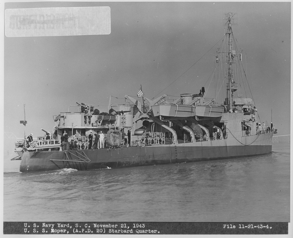 November 21, 1943. USS Roper, (APD-20) Starboard Quarter. File 11-21-43 ...