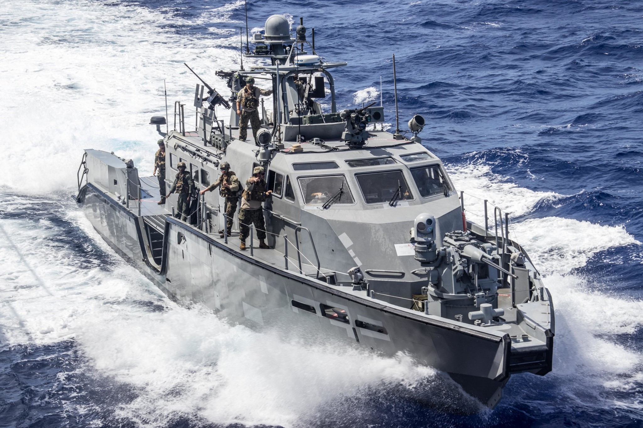 Mark VI patrol boat MESS2 unrep USS ASHLAND (LSD 48) Philippine Sea ...