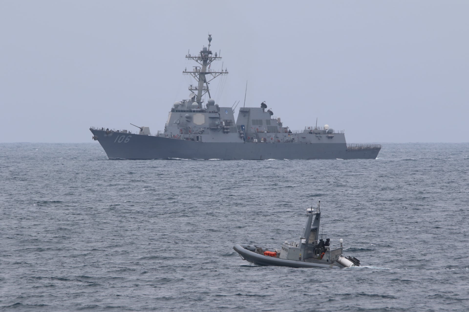 long range unmanned surface vessel (LRUSV) operates alongside Arleigh ...