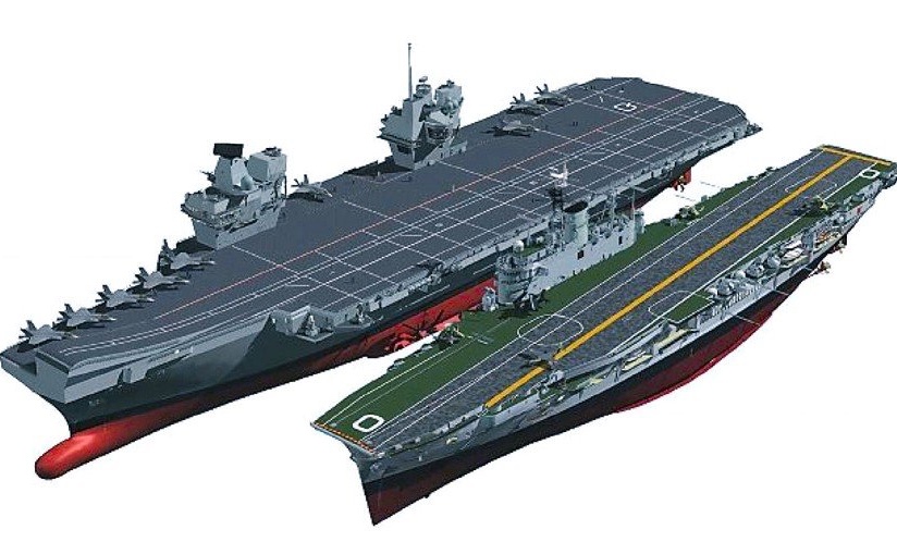 physical size comparison between the HMS Ark Royal R09 and HMS Queen ...
