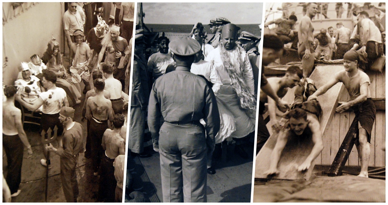 Crossing the Line Neptune Party onboard USS Albemarle (AV 5). September ...
