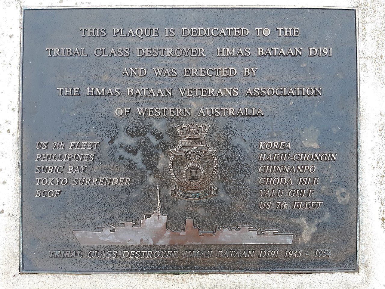 Rockingham Naval Memorial Park, Commemorative plaque for HMAS Bataan ...