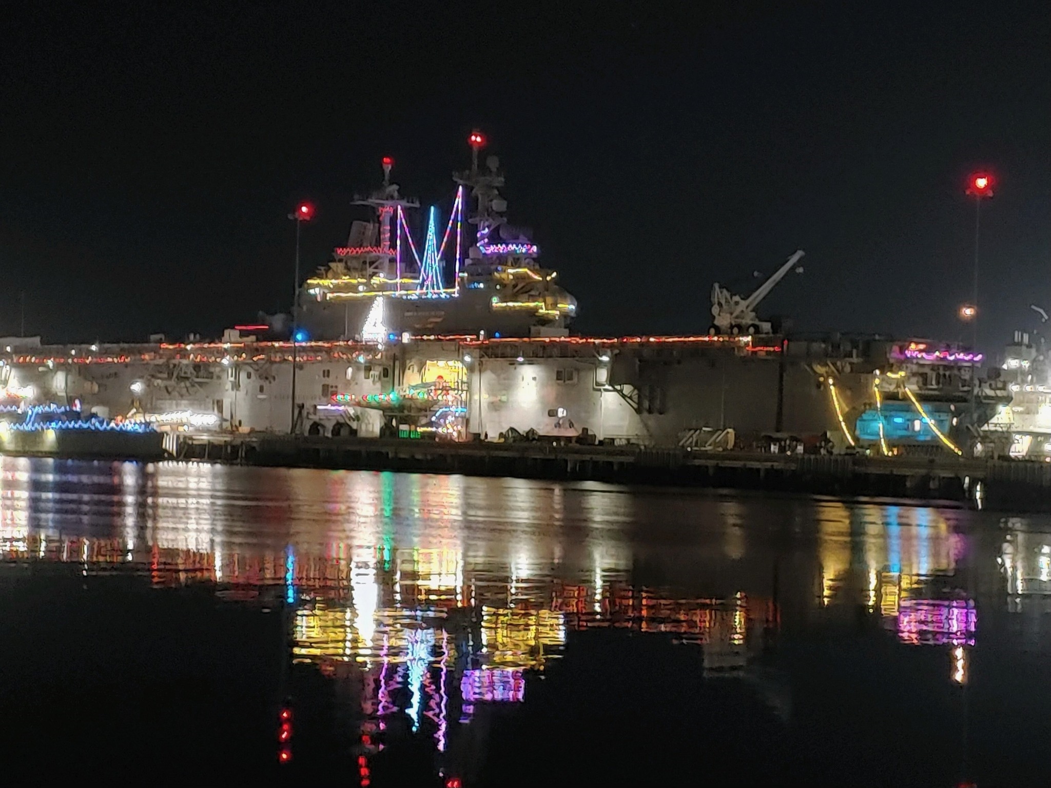 USS Boxer LHD-4 Naval Base San Diego Dec 2022 Christmas decorations ...