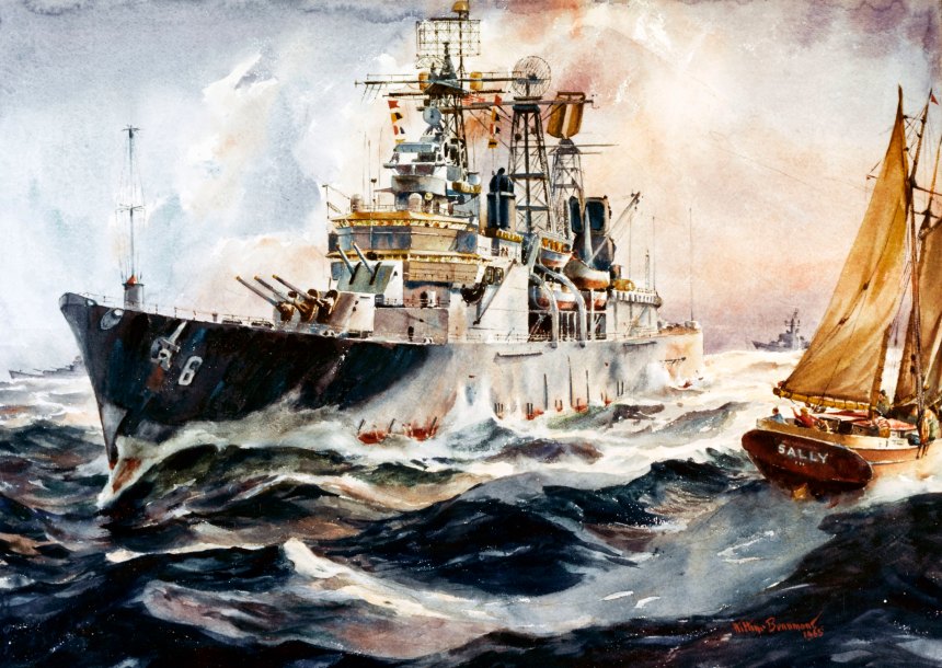 NH 94735-KN (Color). USS Providence (CLG-6). Watercolor by Arthur ...