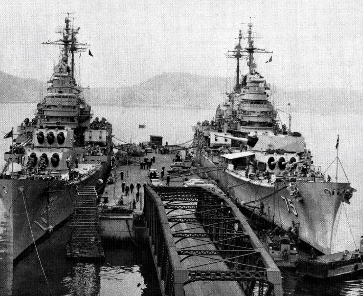 USS Toledo (CA-133) (left) and USS Helena (CA-75) (right) moored at ...