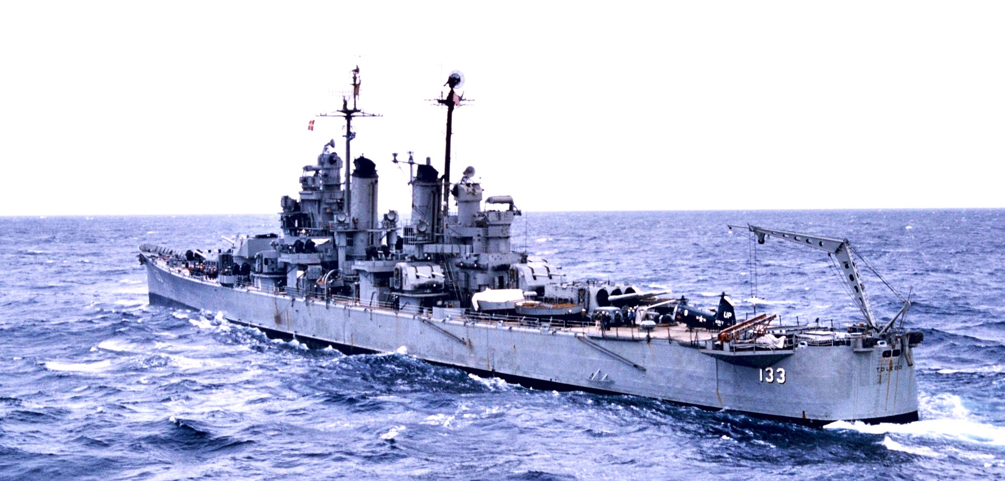 USS Toledo (CA-133) turning away from USS Columbus (CA-74) 1956 WESTPAC ...