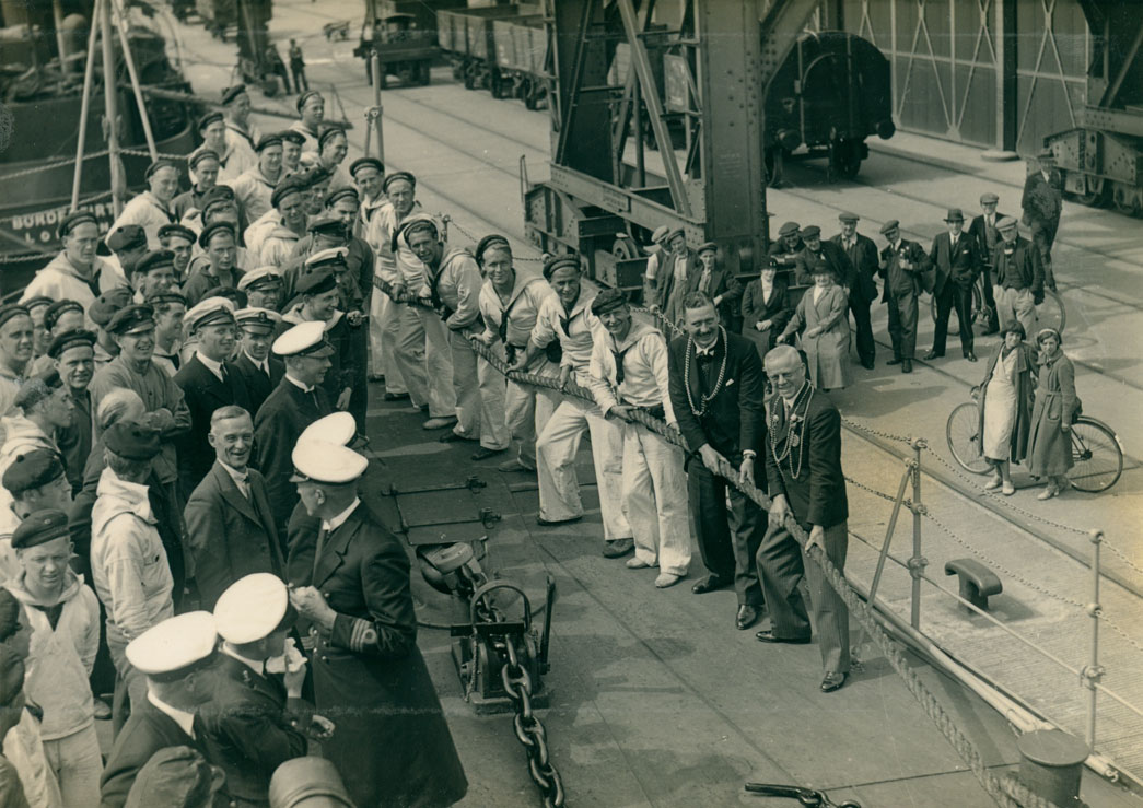 John Grantham, Lord Mayor of Newcastle on board the visiting Swedish ...