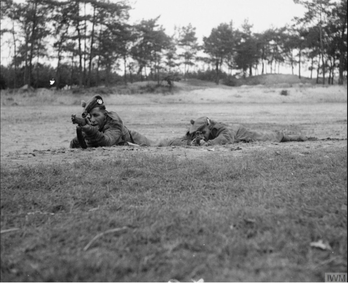 Sniper Hawkins prone position Enfields 21st Army Group sniping school ...