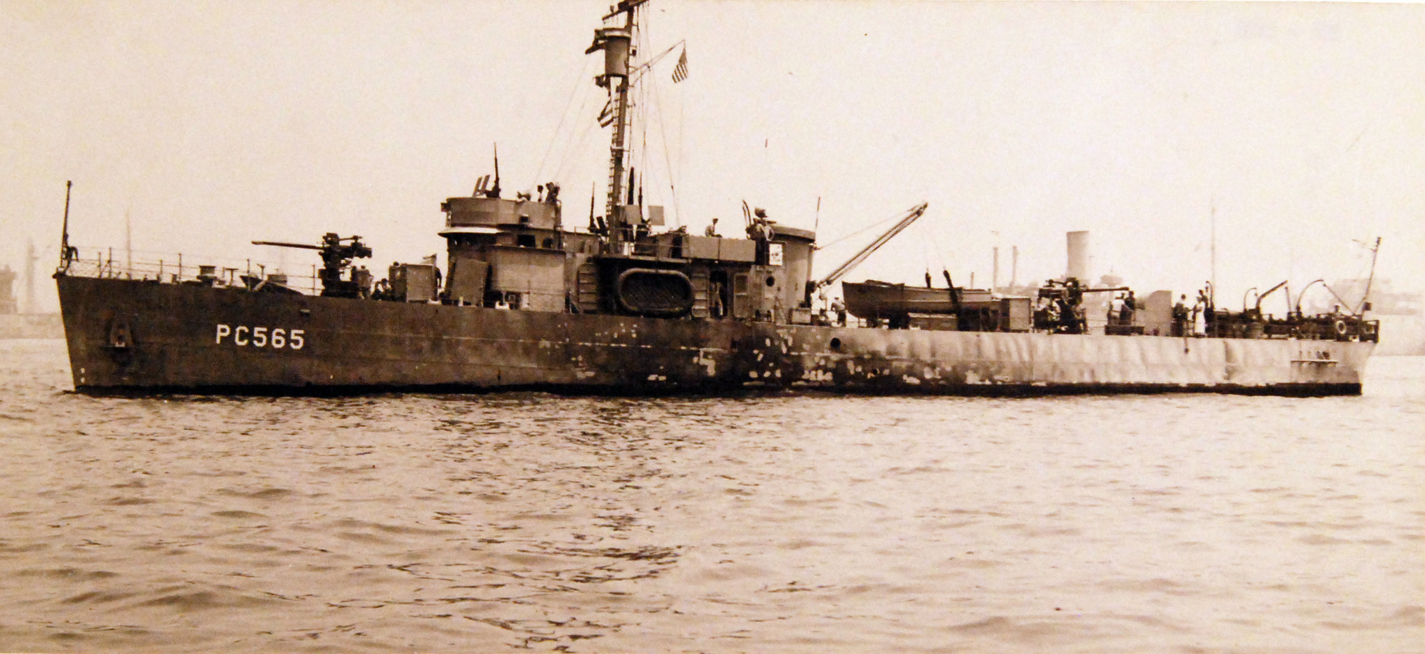 80-G-78408 USS PC 565 shown a short time after sinking German U-boat, U ...