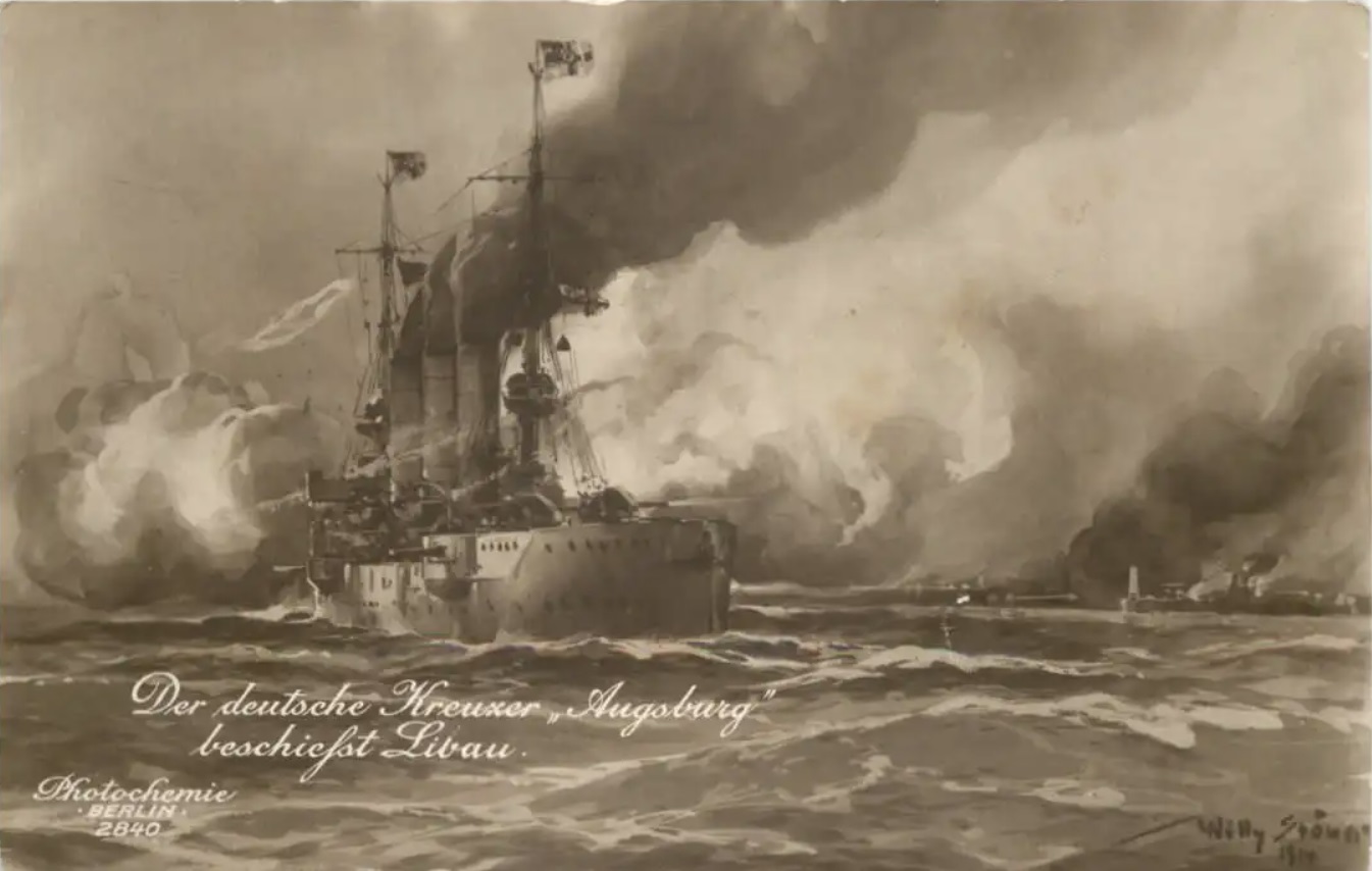 Kreuzer Augsburg beschiesst Libau Willy Stower August 1914 ...