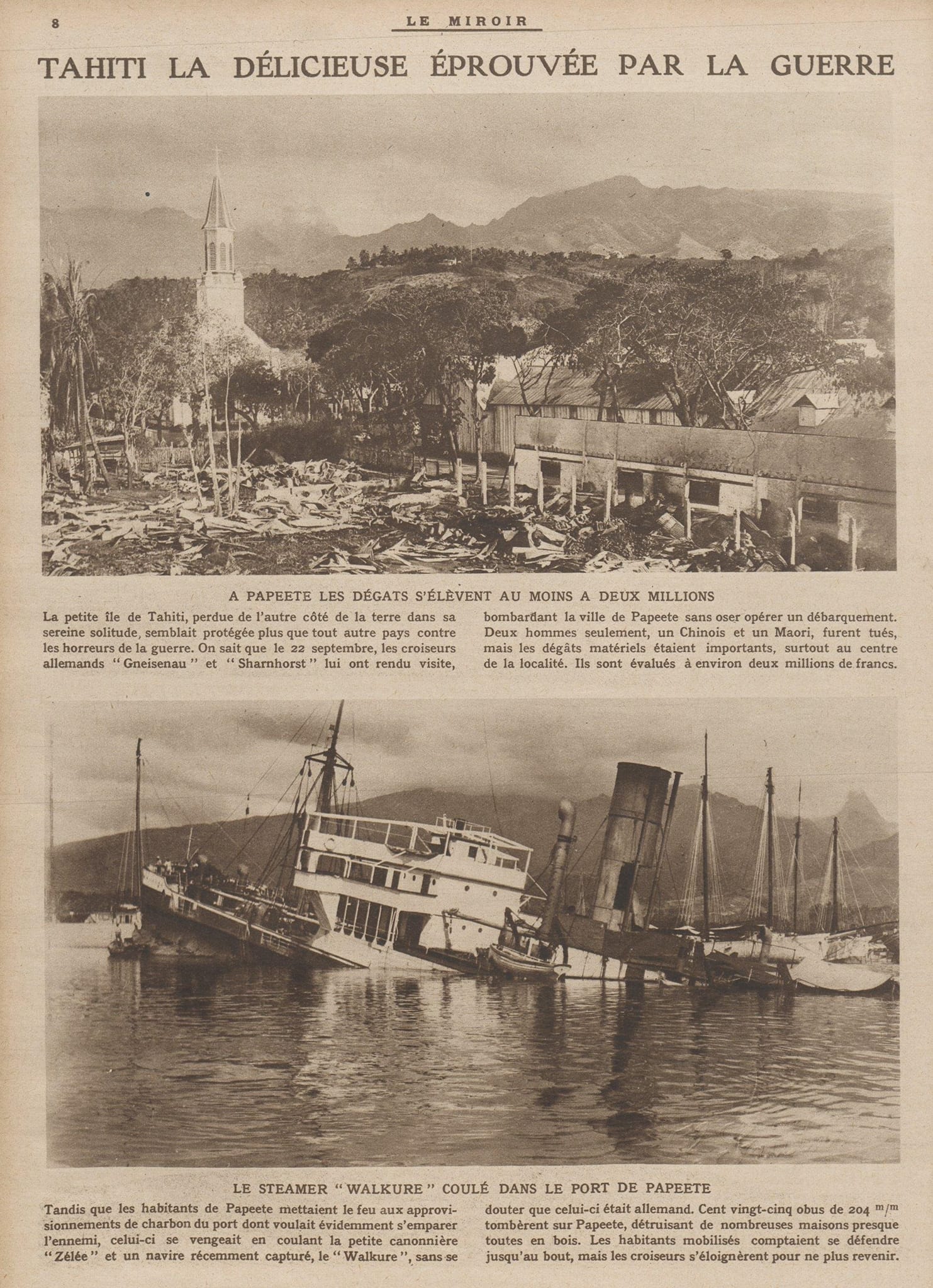 French Zélée gunboat Papeete Tahiti with German steamer Walkure ...