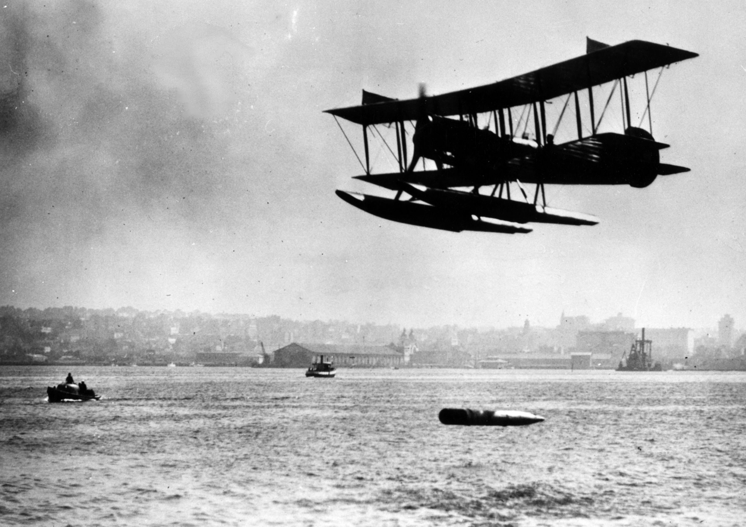 Torpedo being dropped from R6L plane, circa 1919. National Archives ...