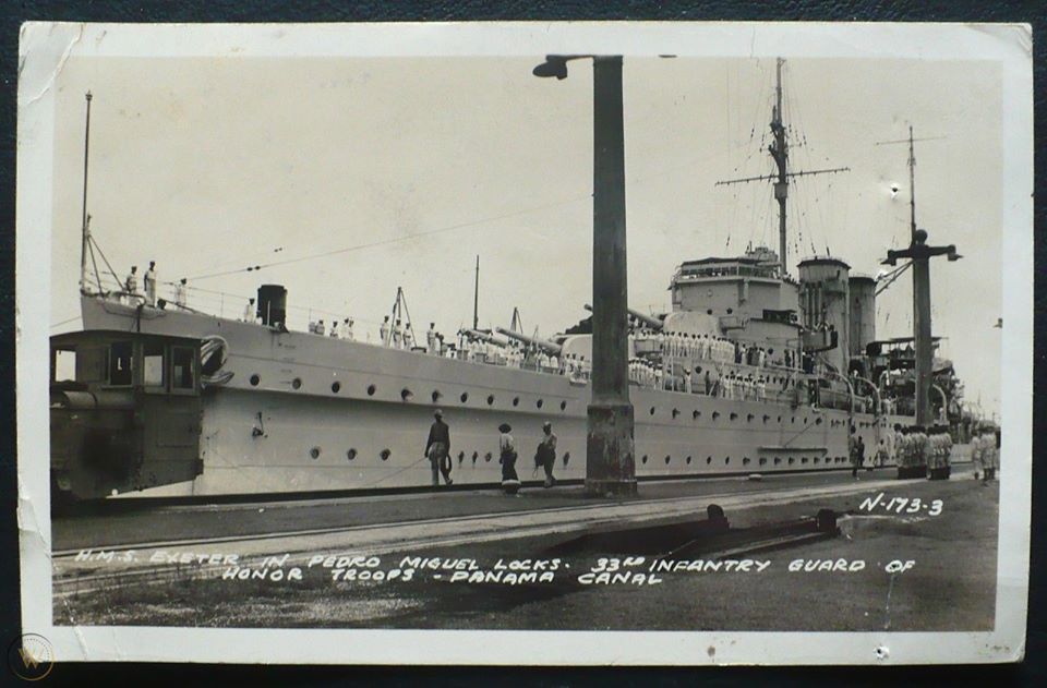 HMS EXETER, Panama Canal, 1930s. 33rd infantry Miguel locks ...