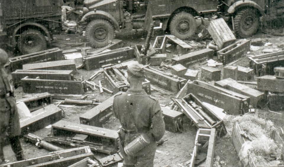 Dunkirk, Germans looking at piles of .5 INCH Vickers Machine Gun ...