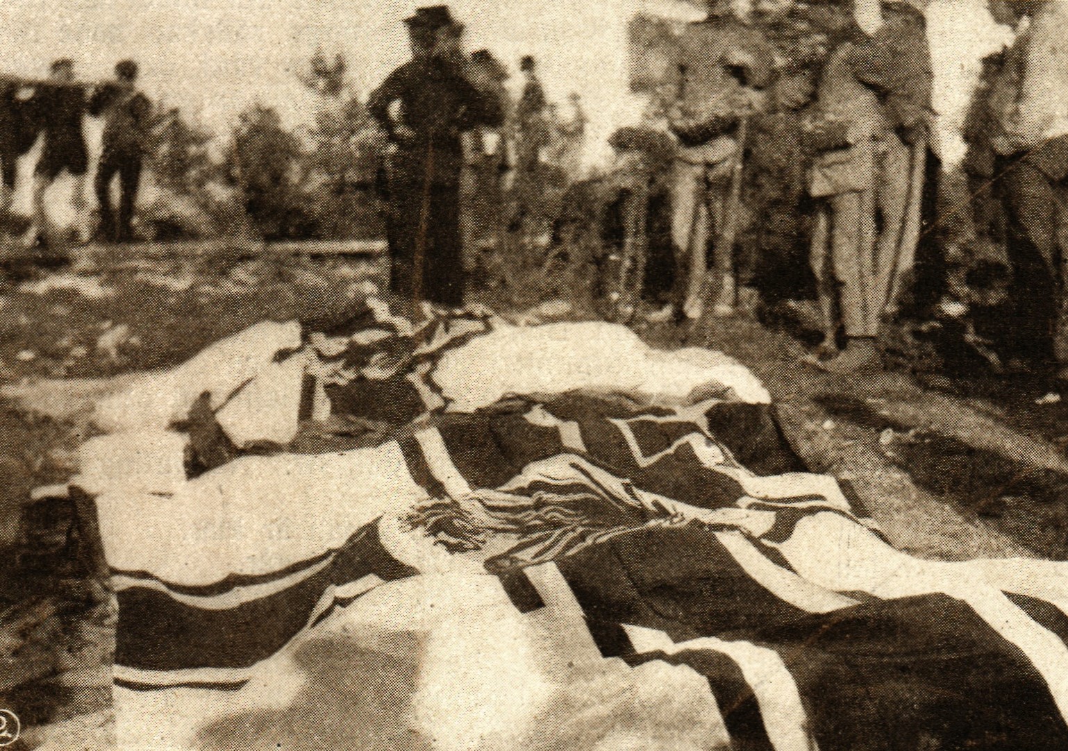 Dead German sailors on the beach, Gotland, covered by the naval flag of ...