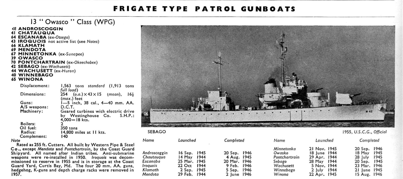 Owasco class 255 foot cutters 1960 Janes | laststandonzombieisland